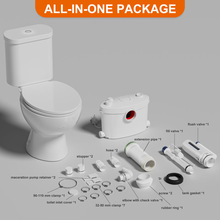 SUPERFLO Upflush Toilet System with Powerful 600W Macerator Pump, Macerating Toilet for Basement ...